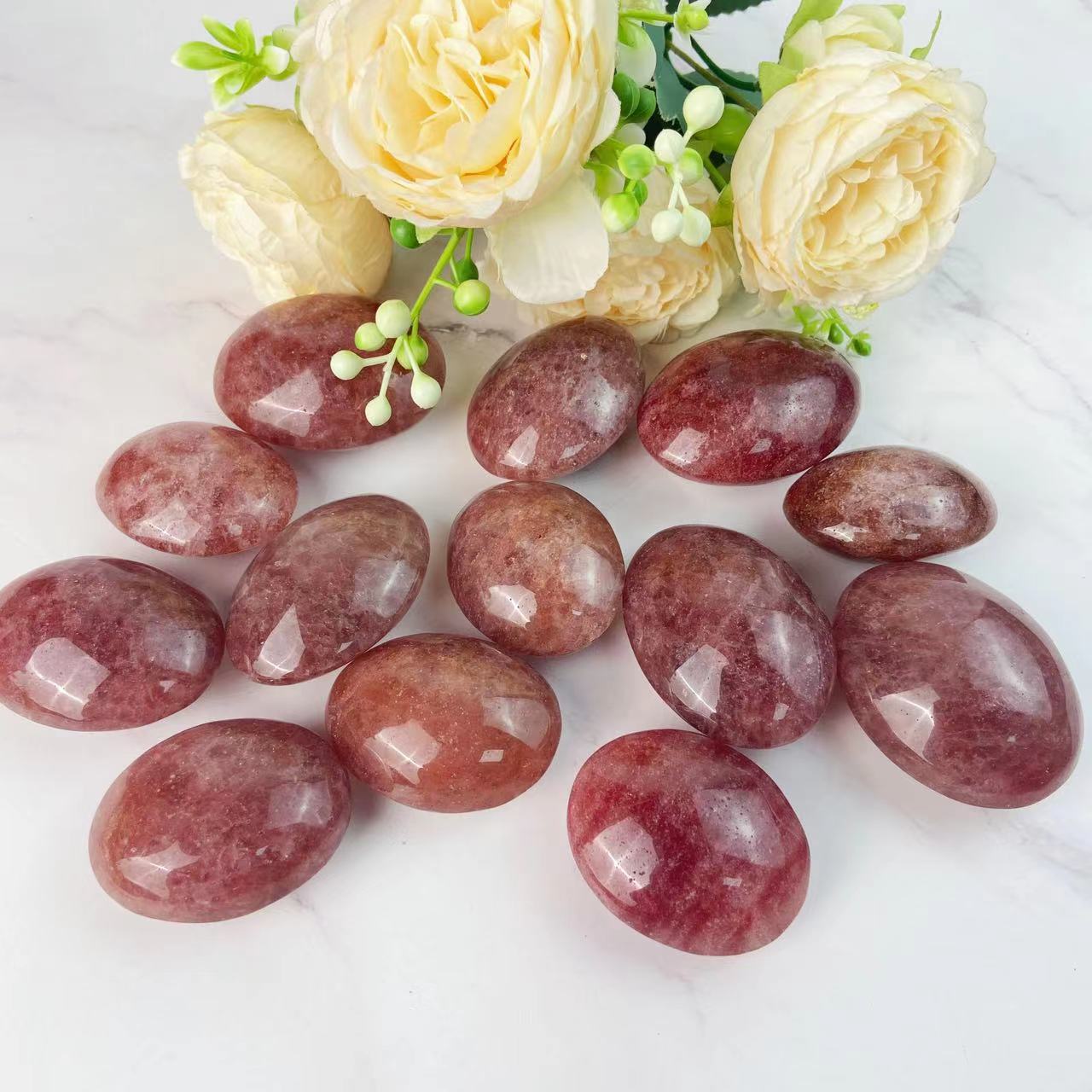 Strawberry Quartz Palm Stones – GemSaler